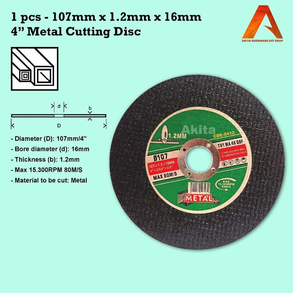 1pcs 4 inch Metal Cutting Disc 4'' (107mm) x 1.2mm Stainless Steel Angle Grinder Disc / Mata ...