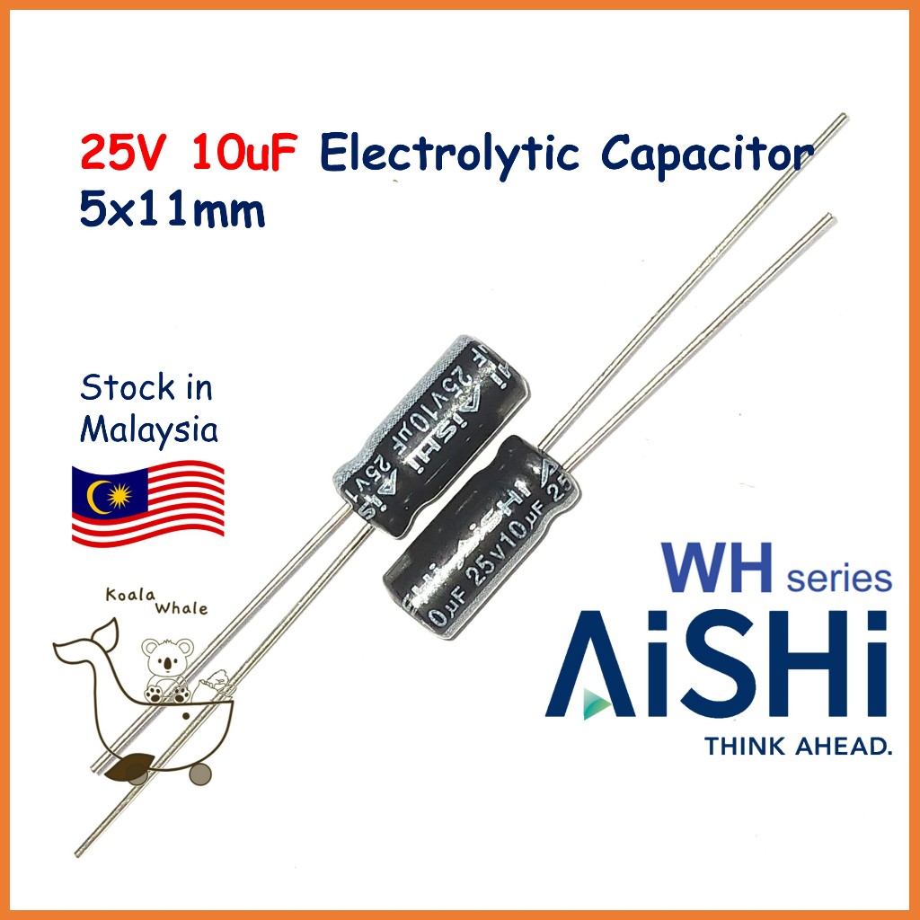 25V 10uF 25V10uF Electrolytic Capacitor Kapasitor 5*11mm ELCO AISHI (1pc) | Shopee Malaysia