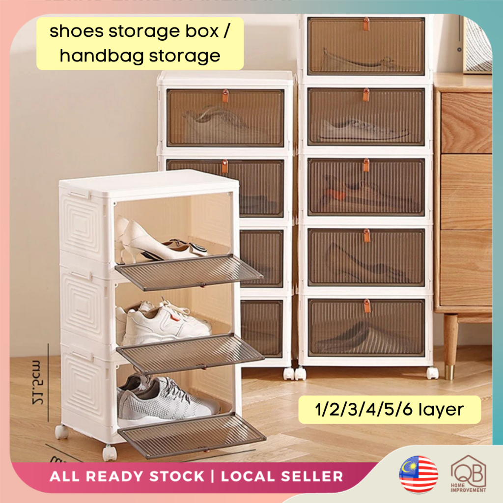 Shoe Storage Rak Kasut Bertutup Foldable Shoe Rack Foldable Storage Box ...