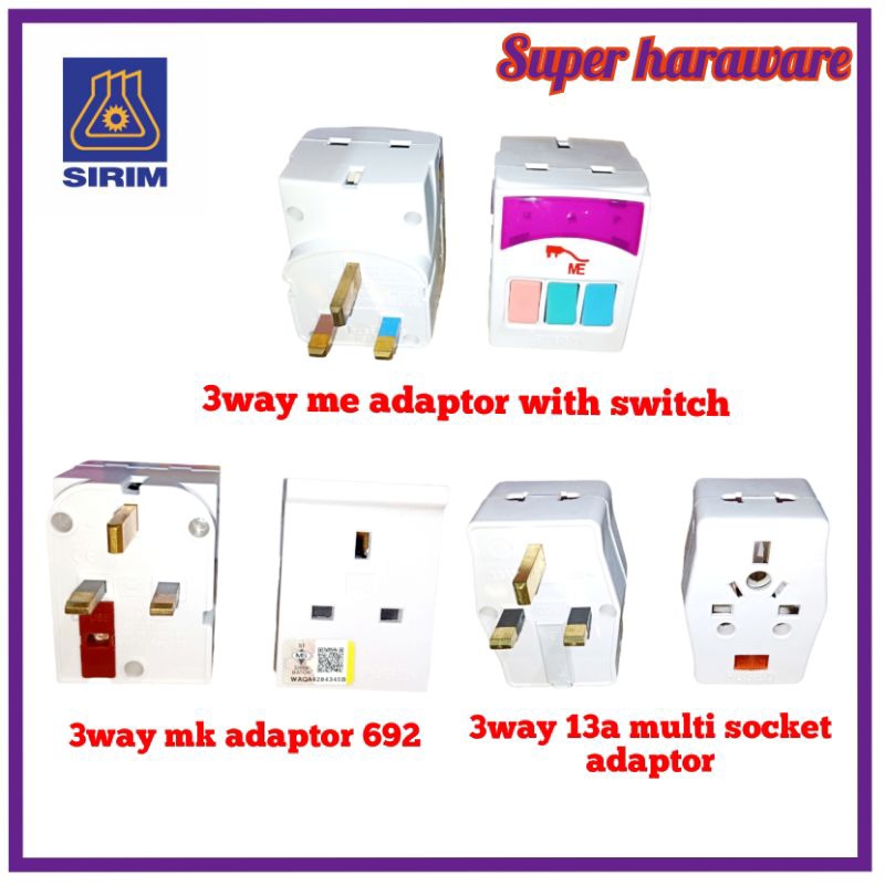 ME 13A 3 WAY MULTI ADAPTOR EXTENSION SOCKET WITH SWITCH /adaptor plug ...