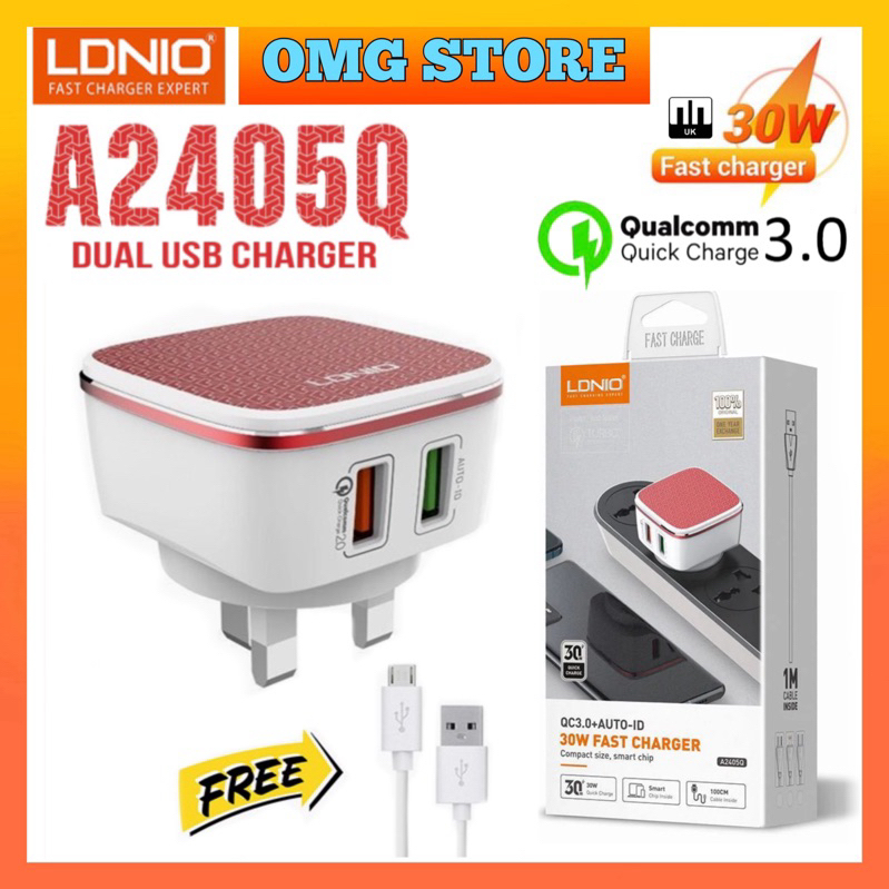 LDNIO A2405Q A201 30W Super Fast Charger Dual USB AutoID Auto Cut off ...