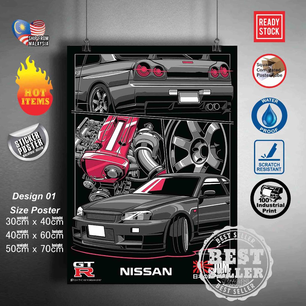 （READY STOCK）Initial D JDM Nissan GTR Poster Japanese Anime Wall ...