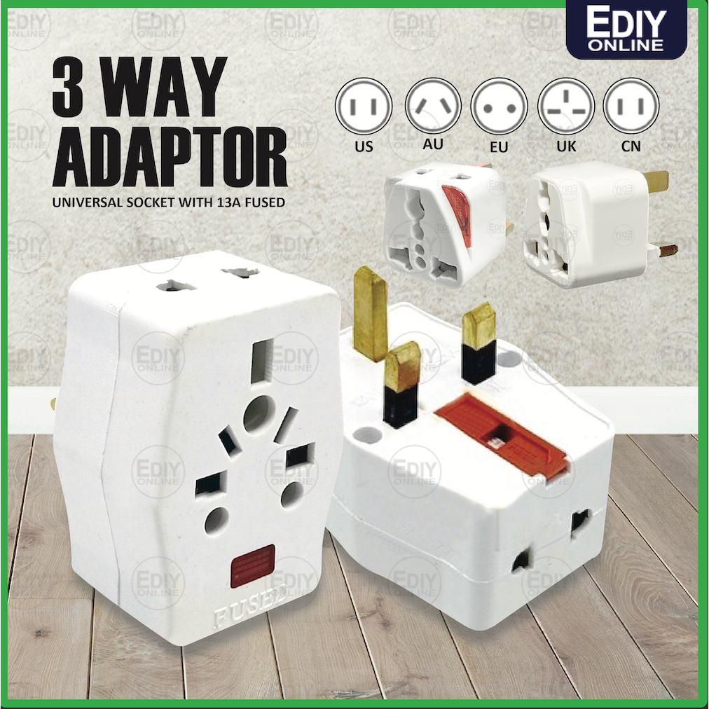 Universal Socket Adaptor Multi 3 Way Travel Adapter Extension Plug ...