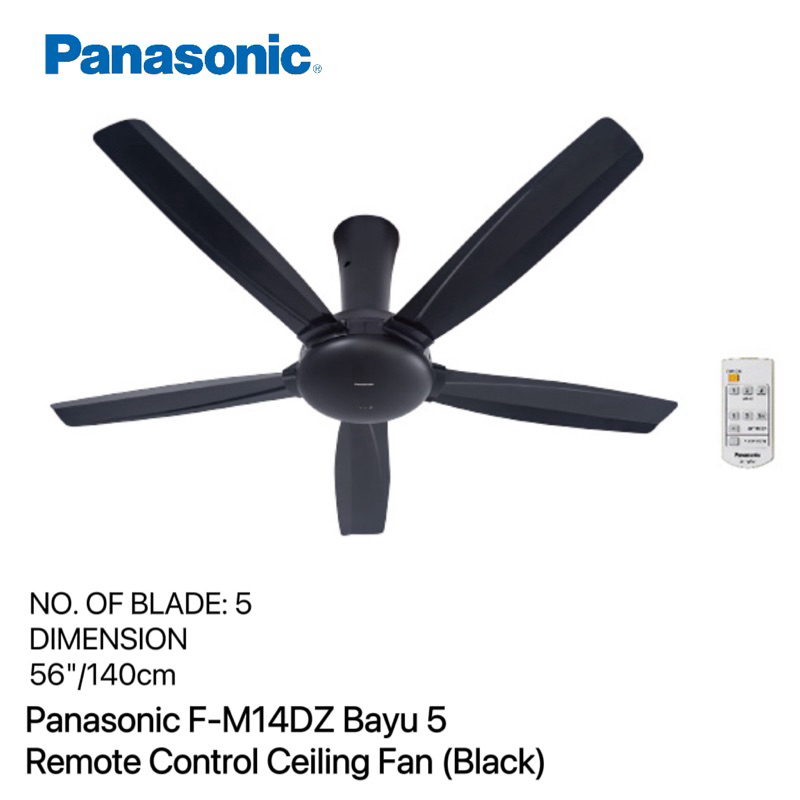 PANASONIC CEILING FAN BAYU 5 WITH REMOTE CONTROL 5 BLADES 56” BLACK ...