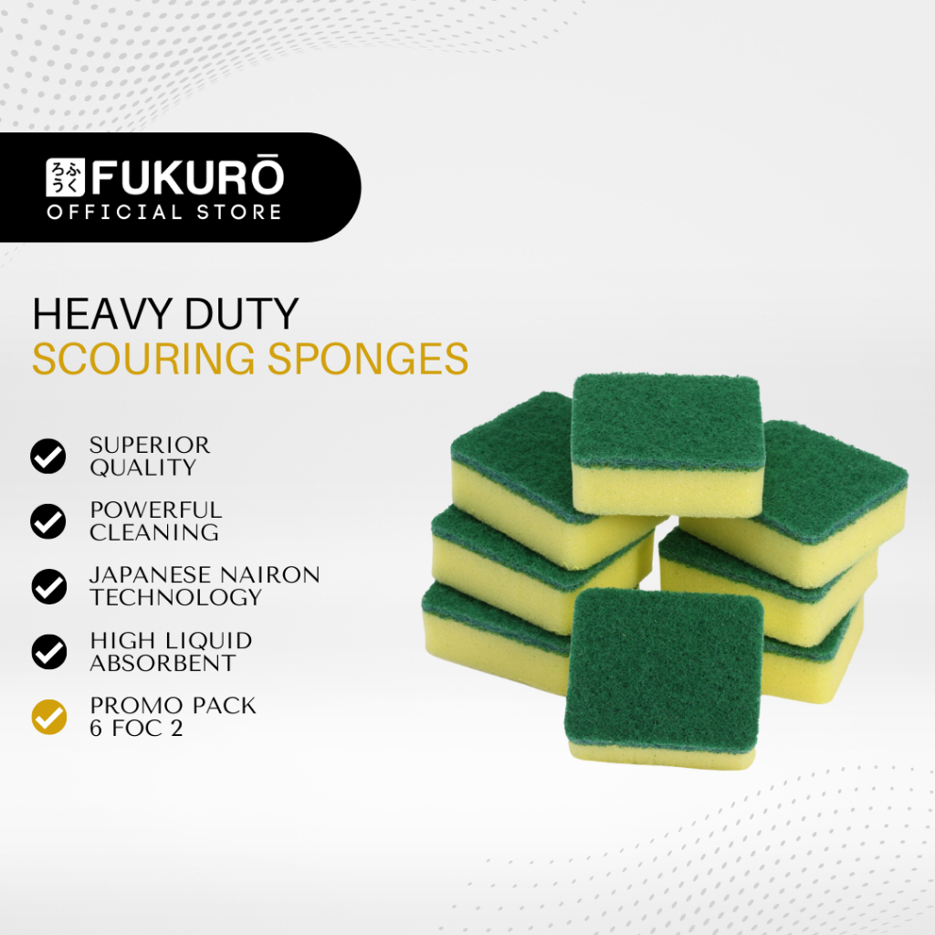 Fukuro Heavy Duty Scouring Sponges (6+2 Pcs) Dishwashing Cleaning ...