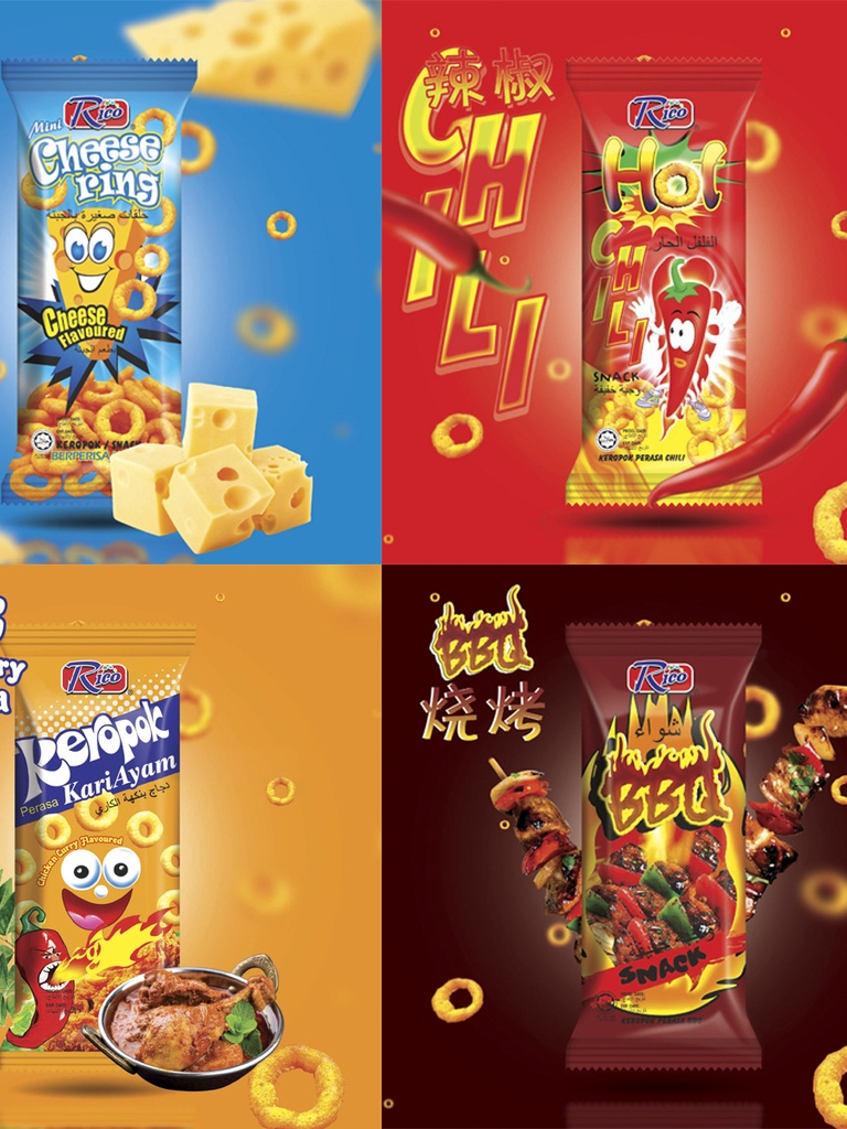 ‼️HALAL‼️Rico Ring Snacks Chicken Curry Mini Cheese Ring BBQ Chicken ...