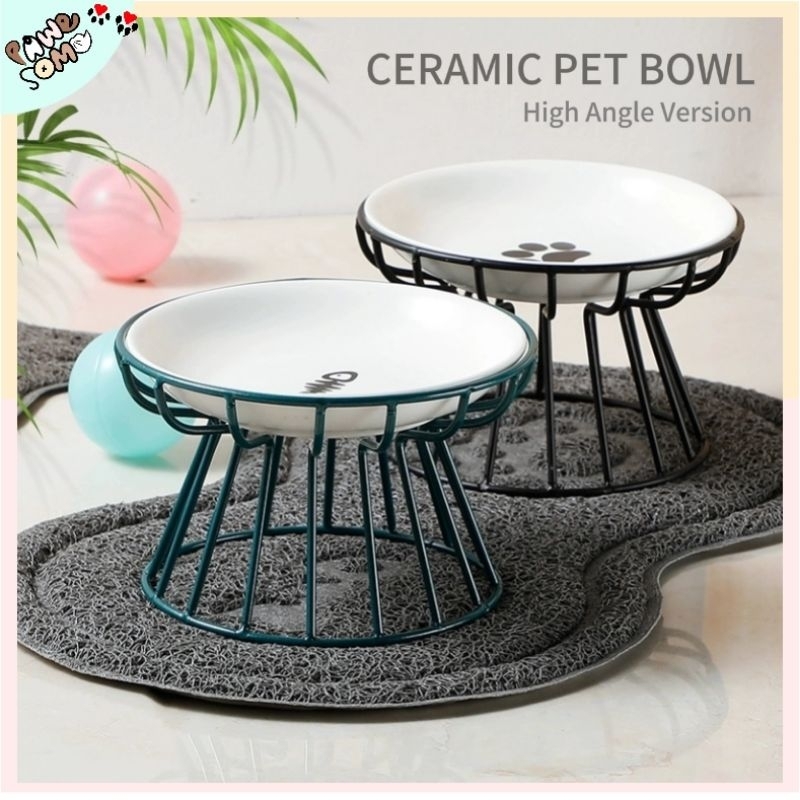 High Angle Cats and Dogs Split Ceramics Food Water Bowl Iron Base ...