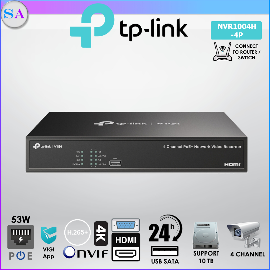 TP-Link VIGI NVR1004H-4P NVR1008H-8P 8 Channel PoE NVR Network Video Recorder Support Wireless ...