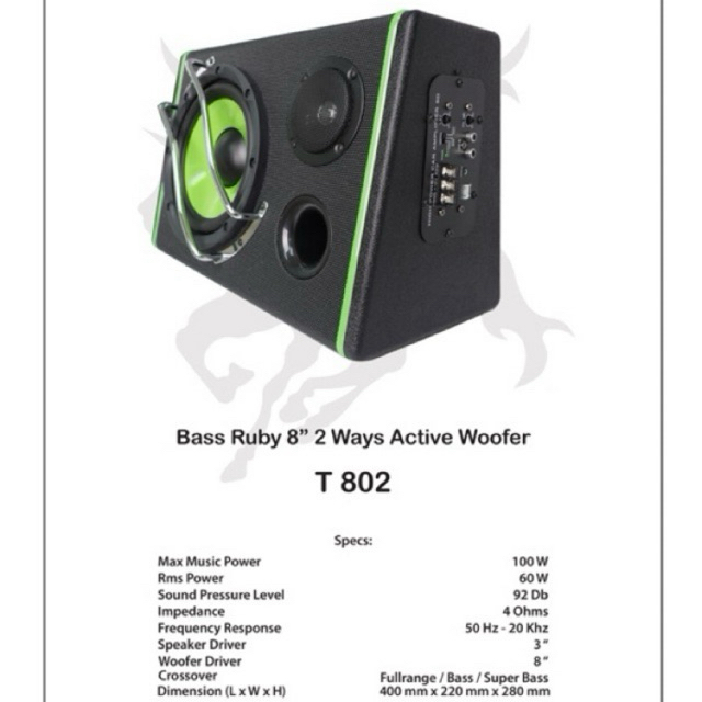 2 Ways Active Woofer (Woofer + Mid-Range speaker) with complete Cables ...
