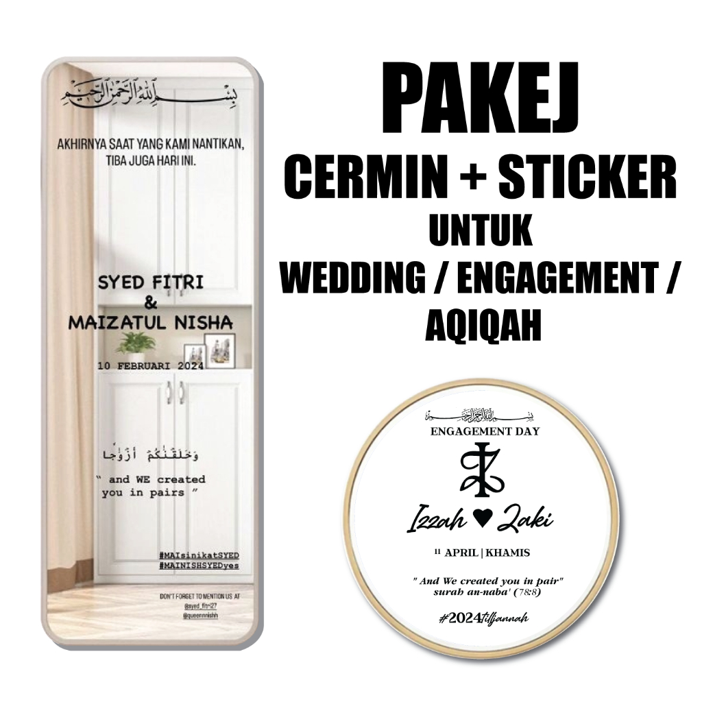 CUSTOM PAKEJ STICKER + CERMIN UNTUK AQIQAH/WEDDING/PERKAHWINAN ...