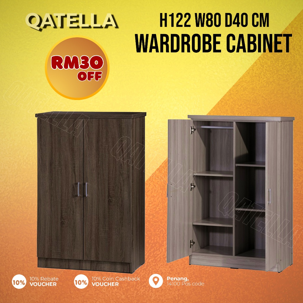 Qatella DUBLIN 3 Door Low Wardrobe (H122 W80 D40cm) /Almari Kain ...
