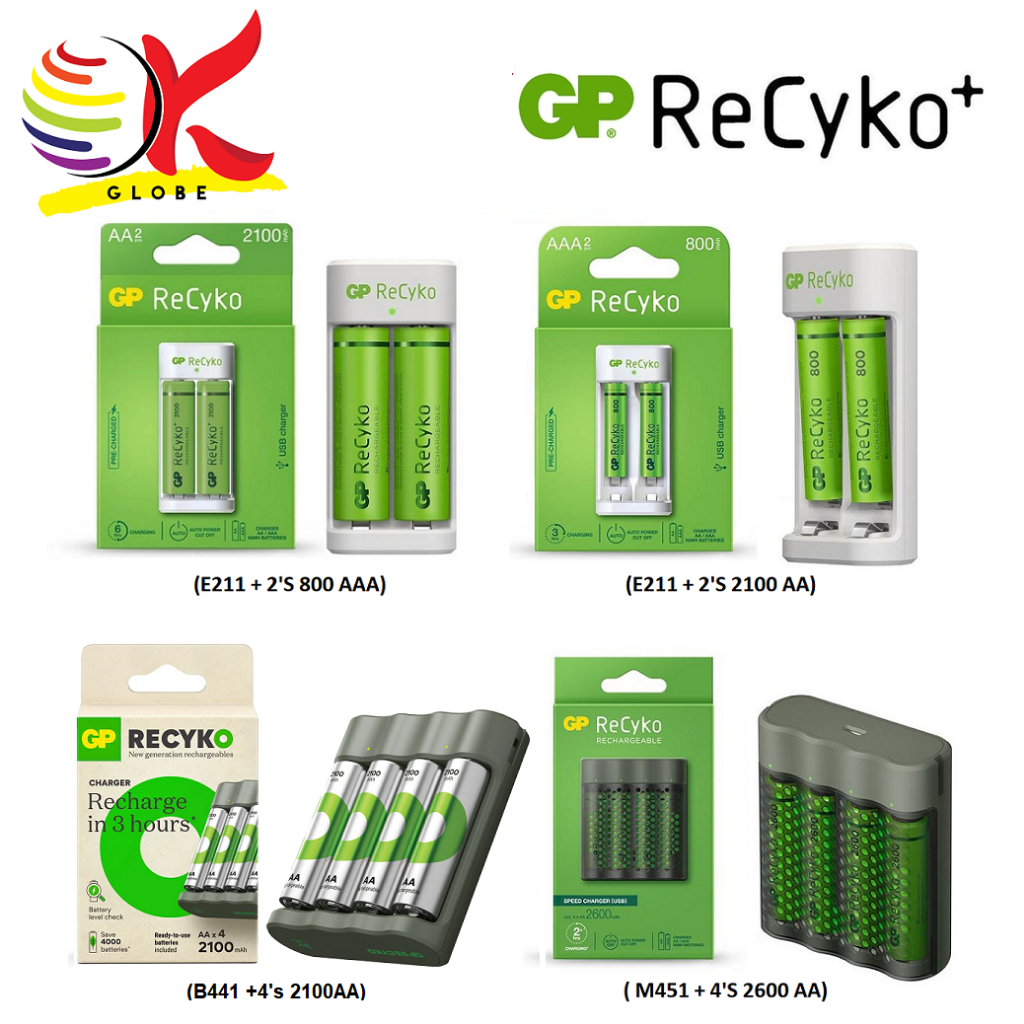 GP RECYKO RECHARGEABLE BATTERY & CHARGER SMART ENERGY AA / AAA 9V / B441 / E211 / B631 / M451 ...