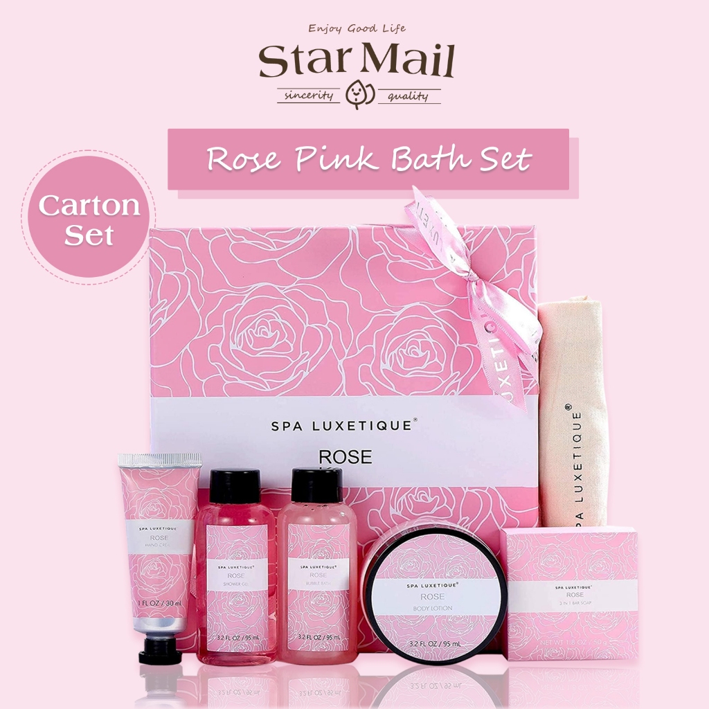 Rose Pink Bath & Shower 6-Piece Set Contains soap, hand cream, body ...