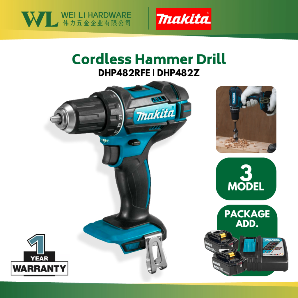 Makita DHP482RFE Cordless Hammer Drill 18V/ Makita Cordless Drill ...