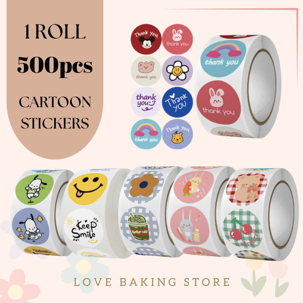 LBS • 500pcs | 1 ROLL 2.5cm INS Cartoon THANK YOU sticker cookies cake ...