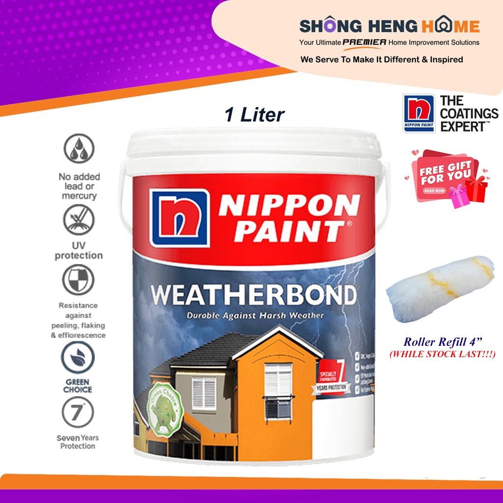[FREE SHIPPING] 1L Nippon Paint Weatherbond (WB) Exterior Wall- [COLOR ...