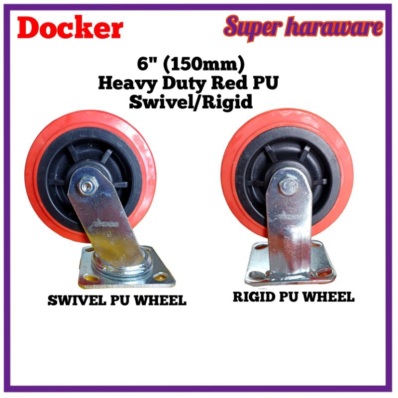 6" HEAVY DUTY RED PU SWIVEL/RIGID/BRAKE CASTOR/CASTER ROLLER RODA ...