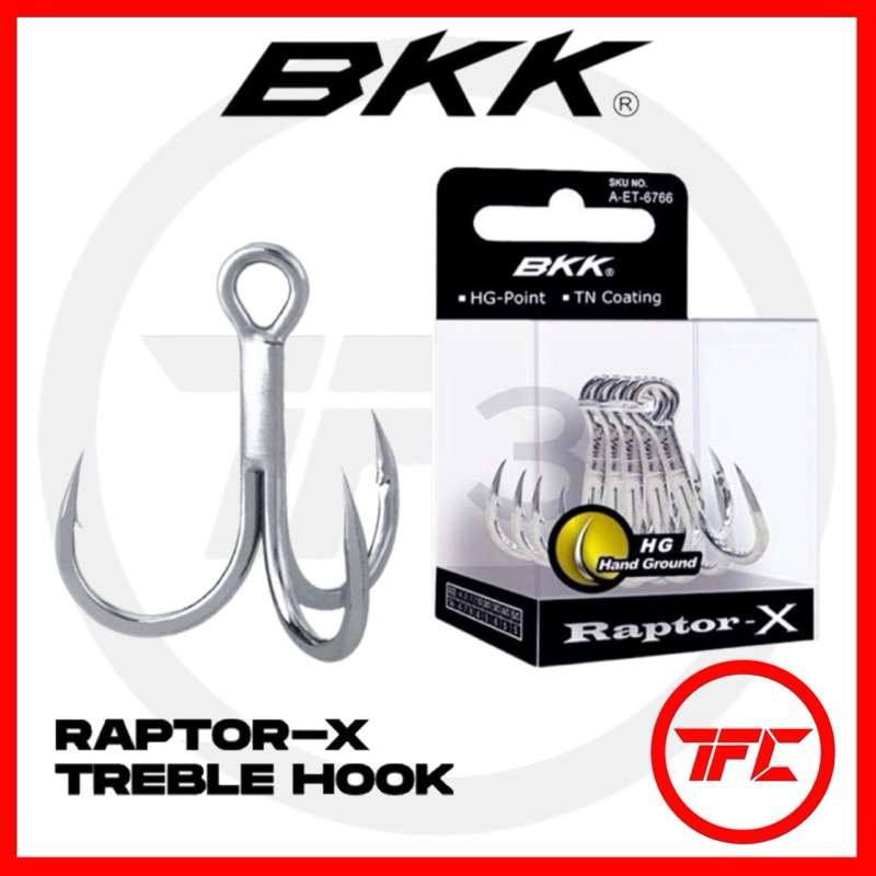 BKK Raptor-X 3X Strong Treble Hook Lightweight Hand Ground Bright Tin ...