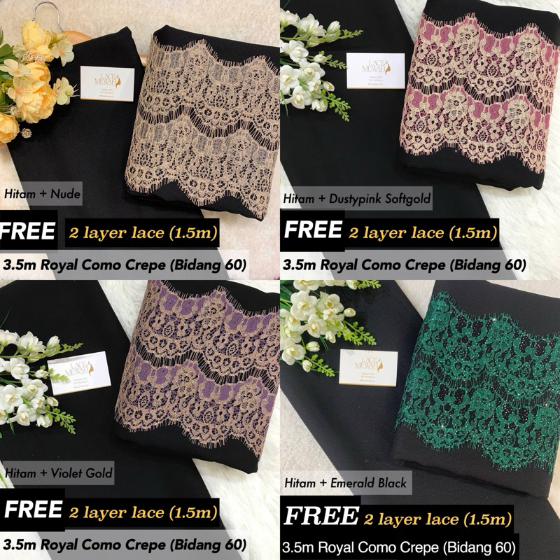 TEMA HITAM SET KAIN PASANG BORDERLACE LACE LACEMEWAH KAIN KOSONG COMO ...