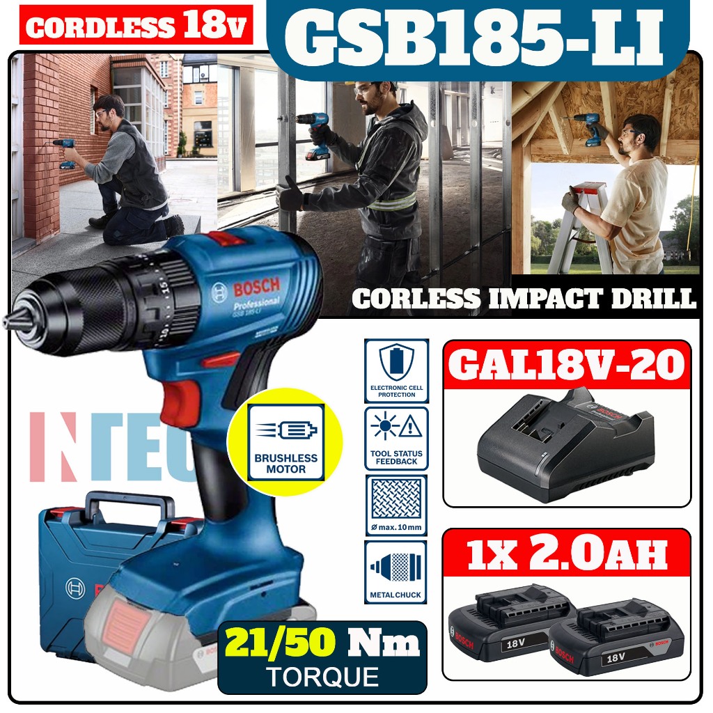 BOSCH GSB185-LI / GSB185LI OR GSB183-LI BRUSHLESS MOTOR 18V CORDLESS IMPACT DRILL C/W GAL18V-20 ...