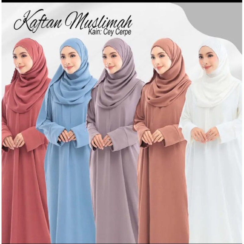 Kaftan Muslimah Viral Free Shawl Sulam Kain Cey Crepe(Ready stock ...