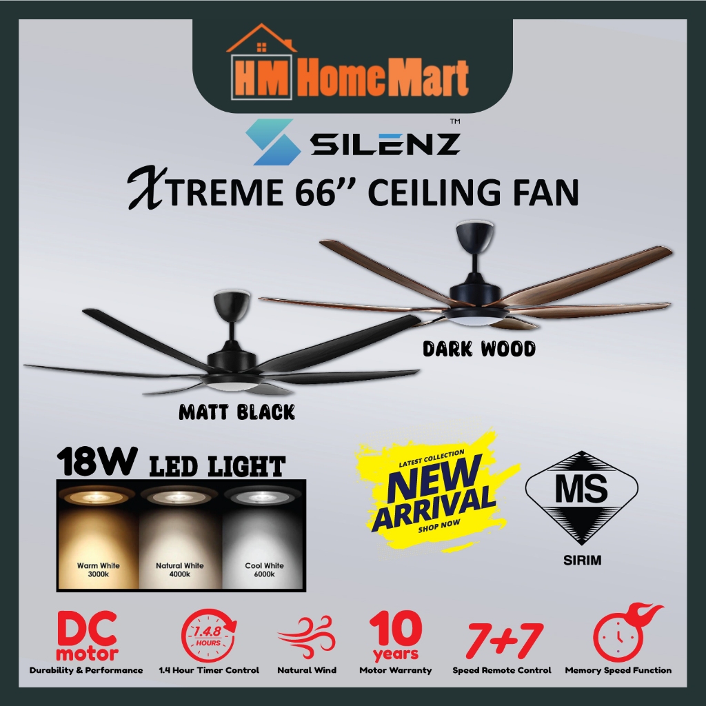 Silenz Xtreme 66" DC Motor Ceiling Fan (Matt Black/Dark Wood) (10 Years ...