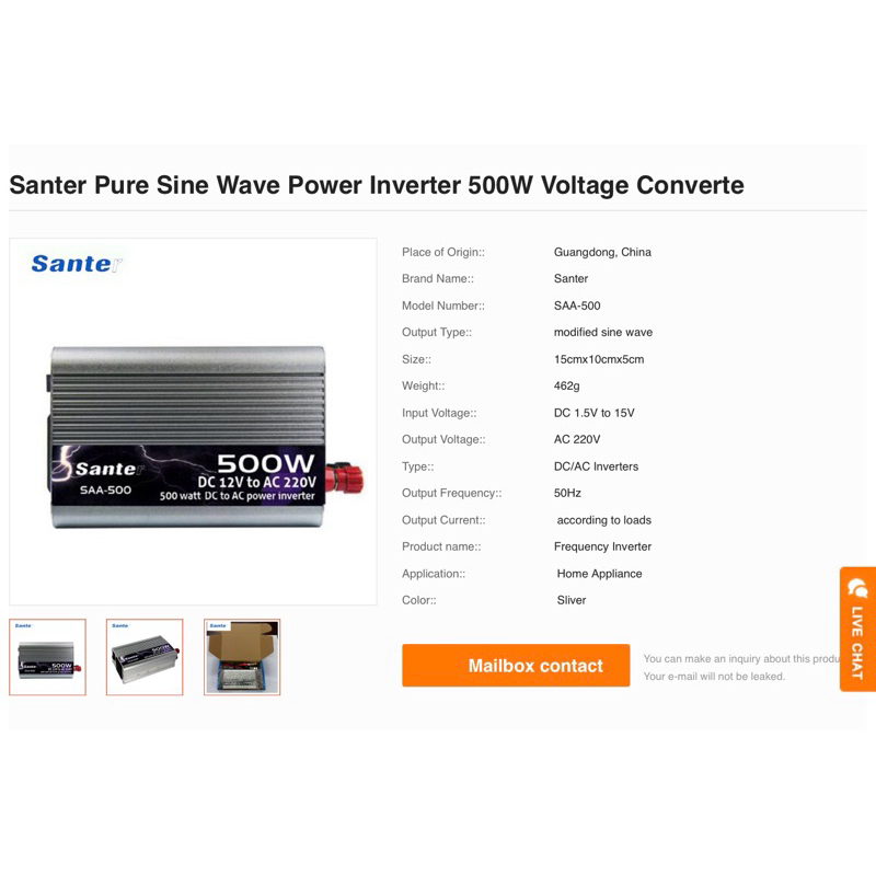 Santer Power Inveter 500w 12VDC to 220VAC | Shopee Malaysia