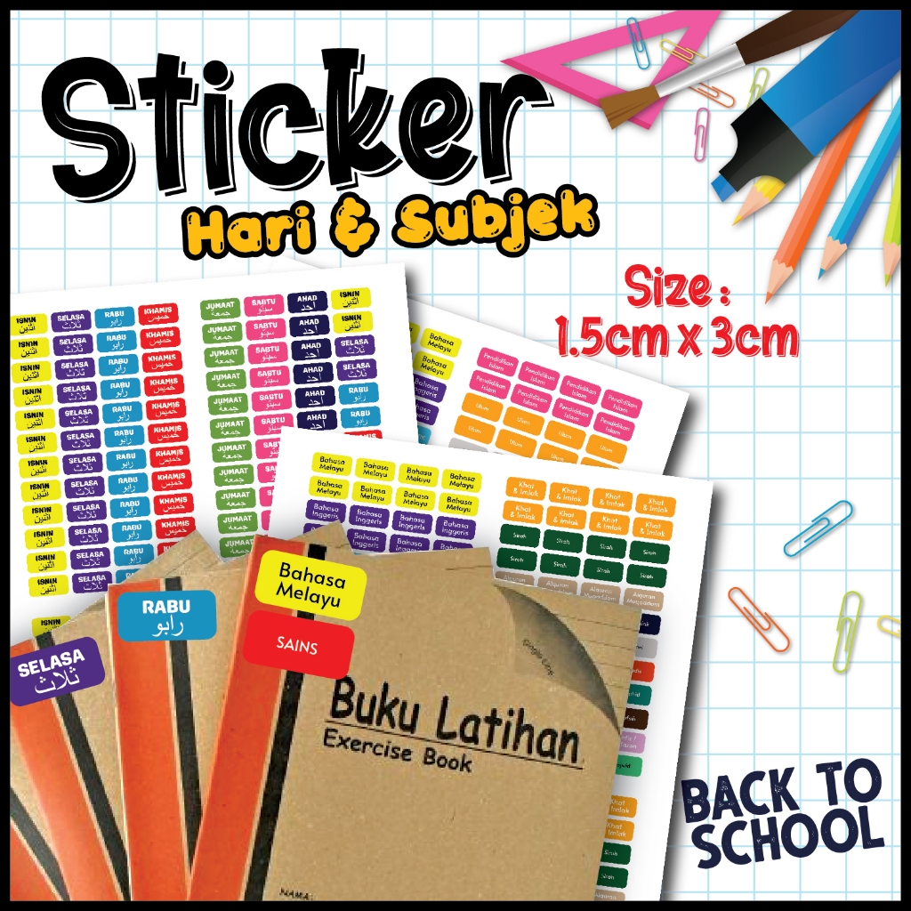 Sticker Hari/ Subjek Buku/Mata Pelajaran/Hari Sekolah/Sticker Sekolah ...