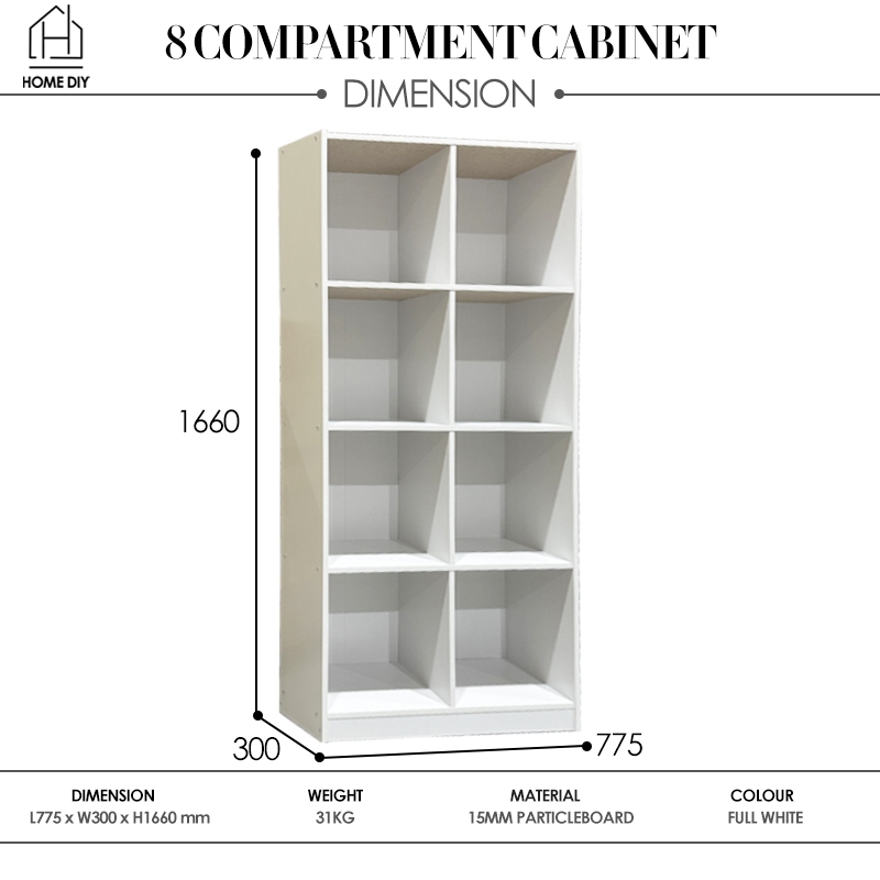 HomeDIY SABAH 8 Compartment Cabinet (167CM Height) | White / Natural ...