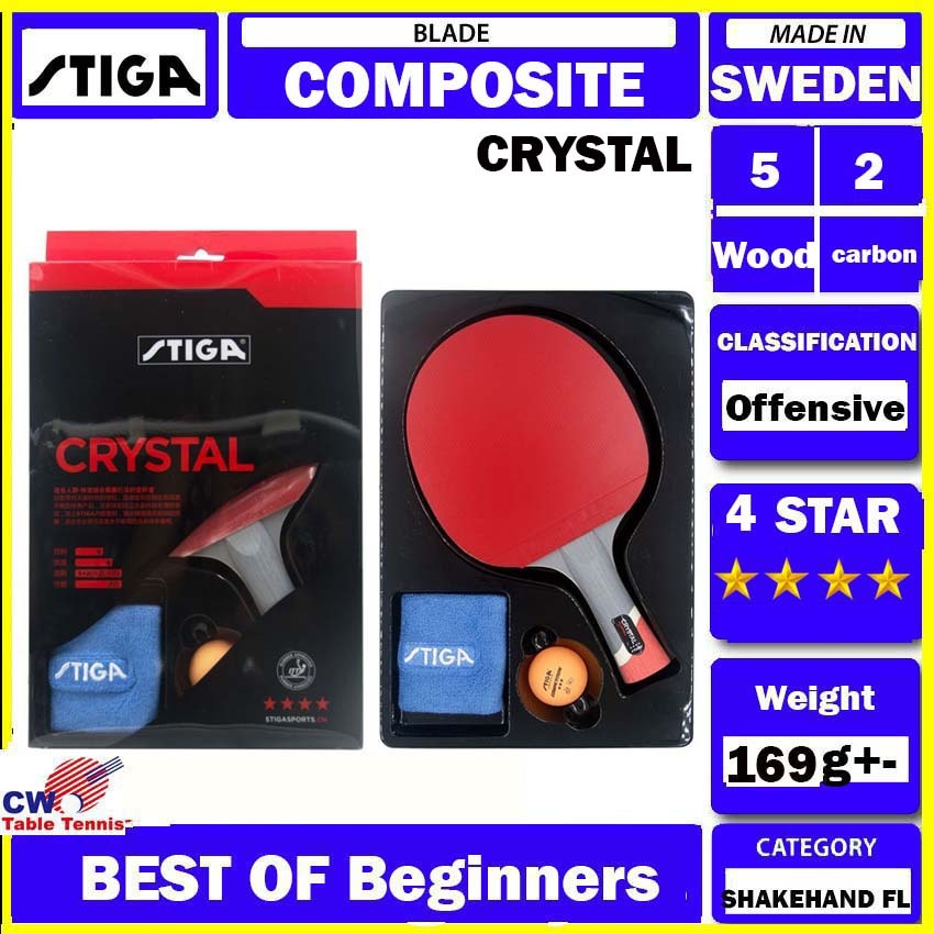 STIGA Crystal 4 Star READY MADE Table Tennis BAT Ping Pong KAYU PAPAN ...