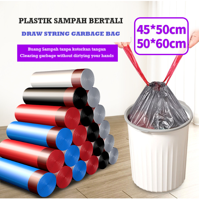Garbage bag with drawstring disposable plastic bag/ string trash bag ...