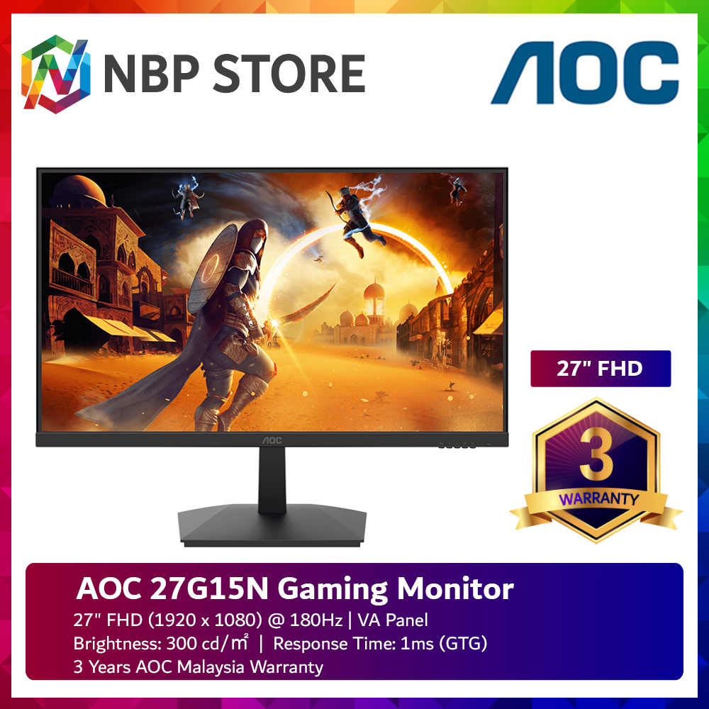 AOC 27G15N 27" FHD 180Hz Gaming Monitor ( HDMI, DP, 3 Yrs Warranty ...