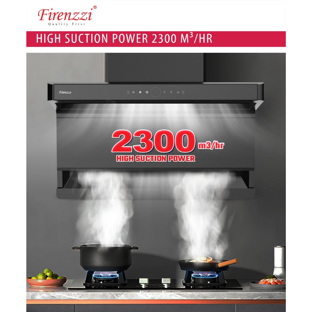 Firenzzi High Suction Power L-Shape Cooker Hood (2300m3/hr/90cm) FCH ...