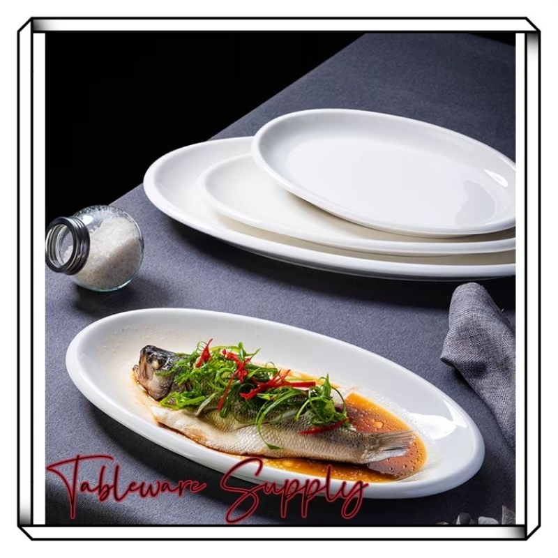 (TablewareSupply)Ceramic Deep Fish Plate Deep Oval Plate For Steaming ...