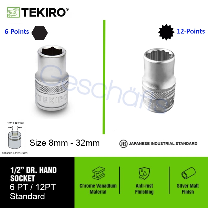 Tekiro 1/2” Dr. Hand Socket 6 PT 12 PT Chrome | Shopee Malaysia