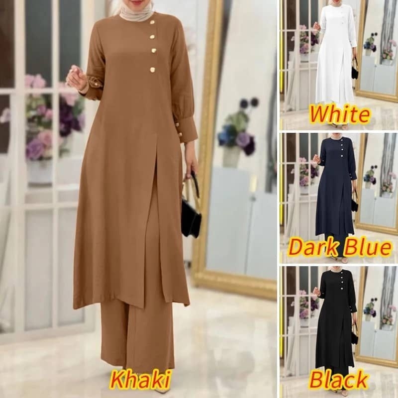ONE SET SUIT 2IN1 CRINKLE JUBAH + PANT FASHION MUSLIMAH IRONLESS ...