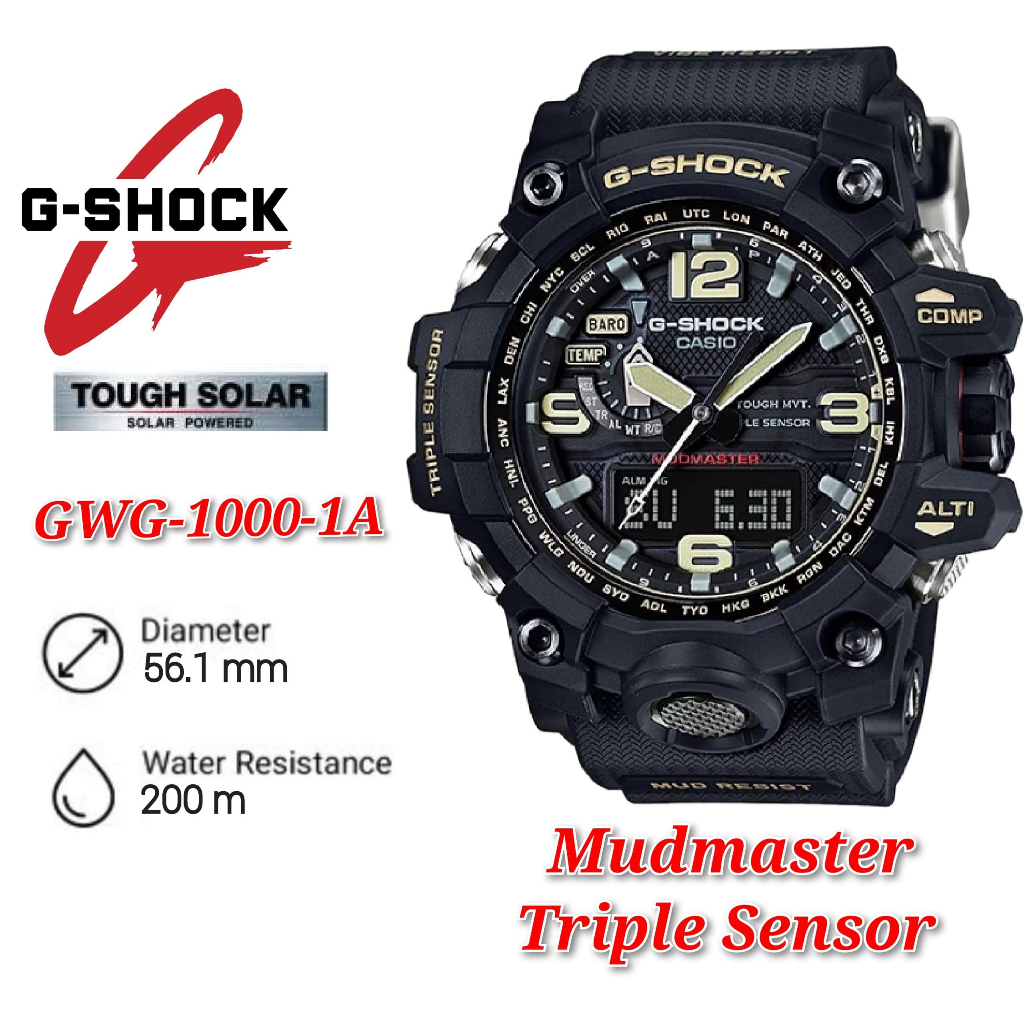 Casio GWG-1000-1A G-Shock Mudmaster Solar Triple Sensor MultiBand 6 Men ...