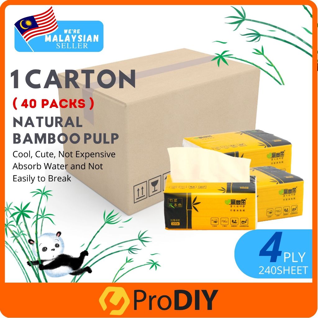 1 Carton ( 40Packs ) 4PLY Bamboo Pulp Tissue Paper Packet 240 PCS Cute ...