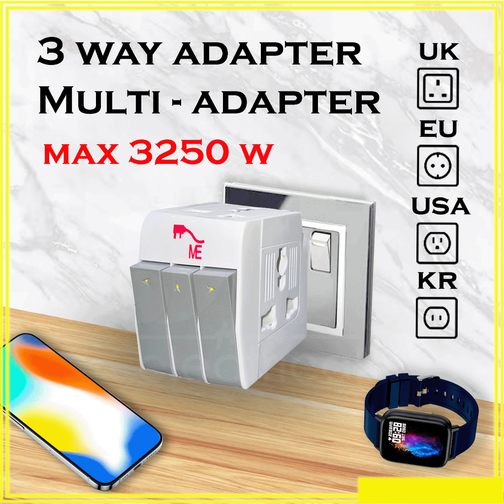 3 Way Adapter Multi Switch Socket Adaptor With LED Indicator 3 Switches ...