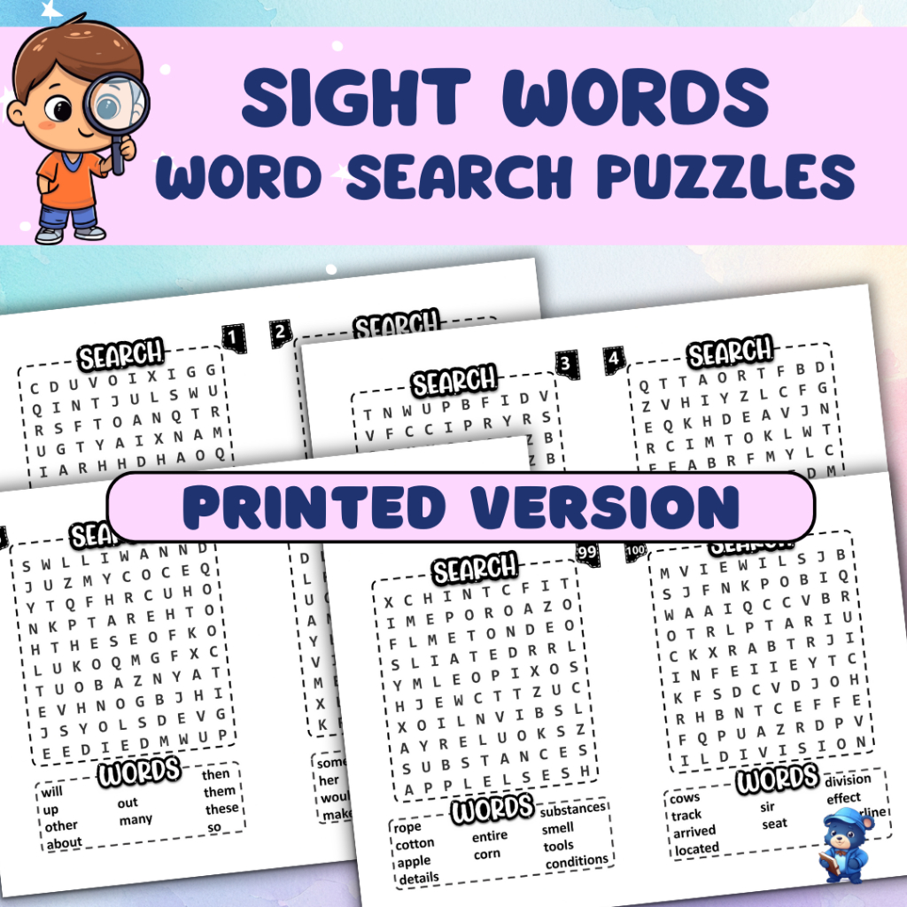 Fry Sight Words Search Puzzles for Kids | Printed Exercises | Latihan ...