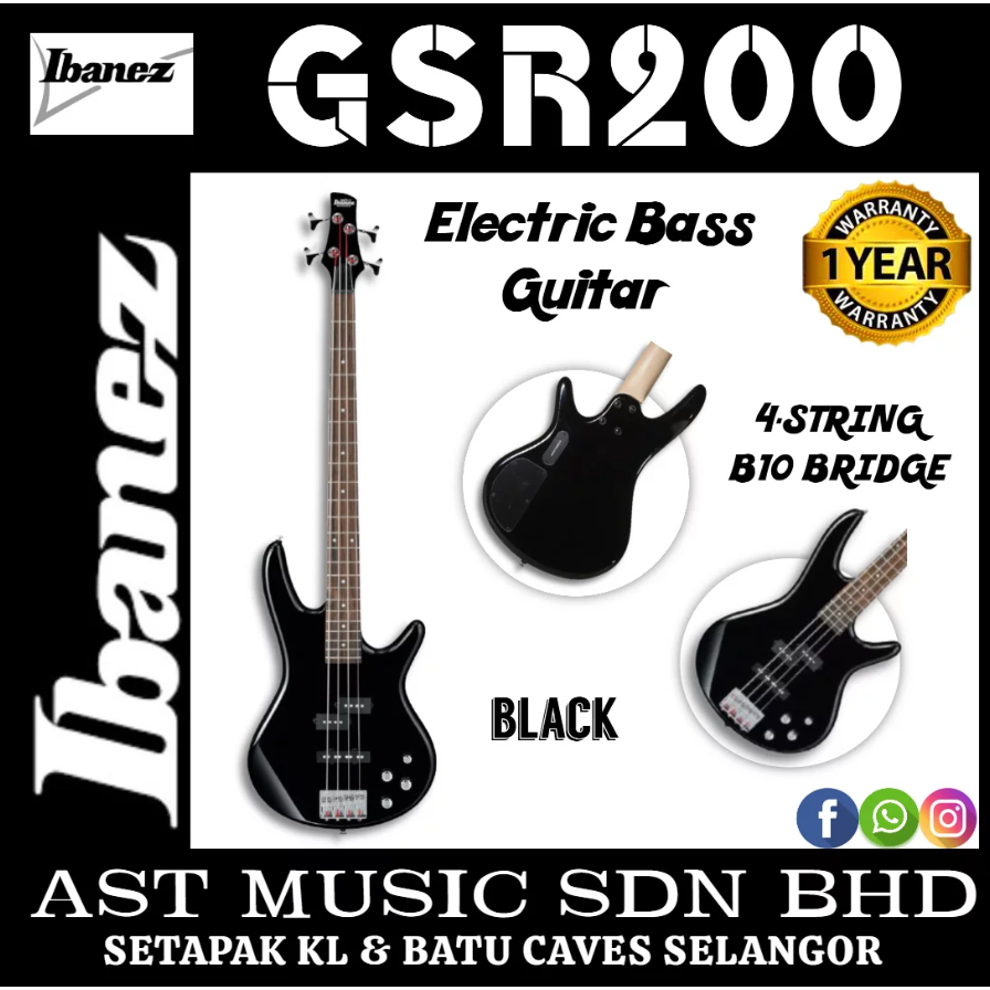 Ibanez GSR200 Electric Bass Guitar 4-String – Black ( GSR-200 / Gsr200 ...