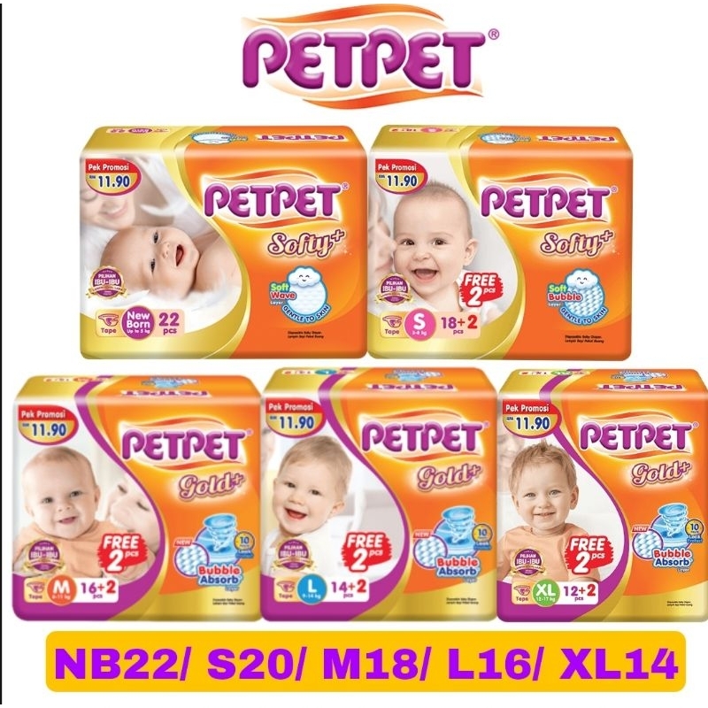 Petpet Softy & Gold TAPE (Trial/Travel Pack) - NB22/S20/M18/L16/XL14 | Shopee Malaysia