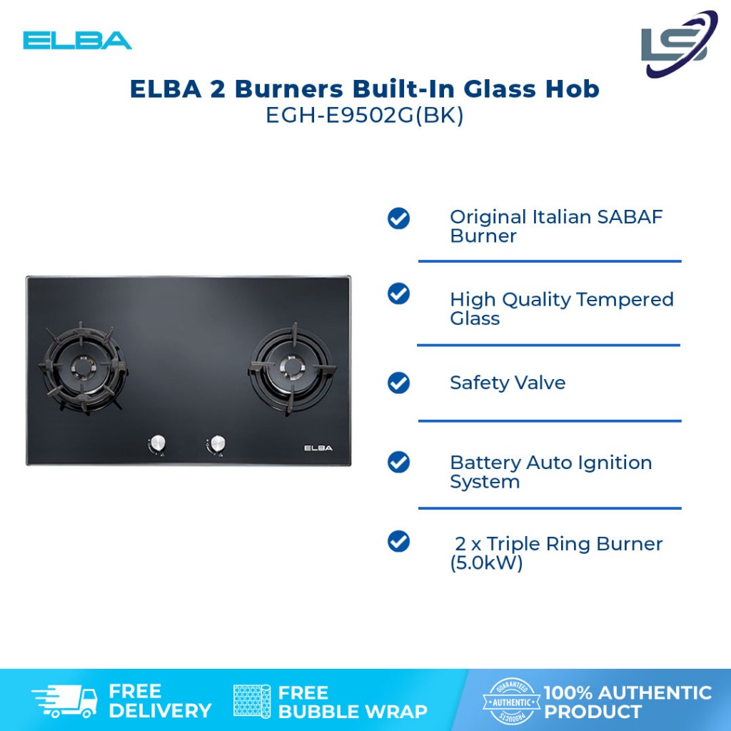 ELBA 2 Burners Built-In Glass Hob EGH-E9502G(BK) | Elegant Design ...