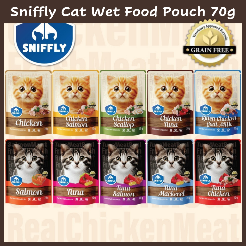 SNIFFLY Cat Pouch 70g Cat Wet Food Grain Free Milk (Kitten/Adult) Pate ...