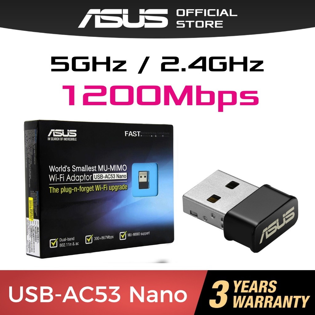 【NEW】ASUS WiFi Adapter USB-AC53 Nano AC1200 Dual Band 5Ghz 2.4GHz ...