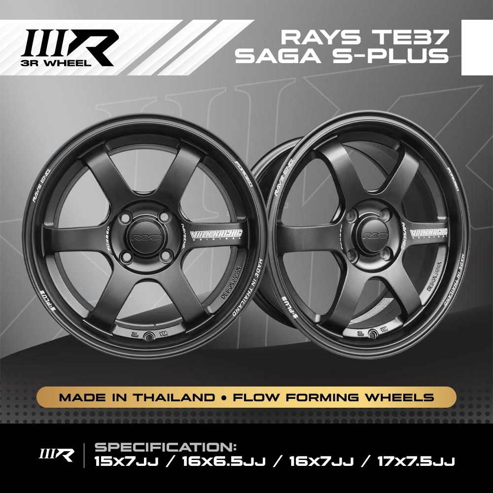 TE37 S-PLUS (3R - MADE IN THAILAND) 15” 16” 17” 4H100/4H114.3/5H114.3/5H100 ET38 GLOSSY BLACK ...