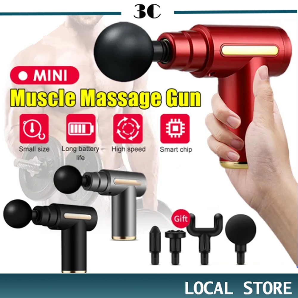 Mini Fascia Massage Gun 6 Speeds With 4 Head LED Digital Display and ...