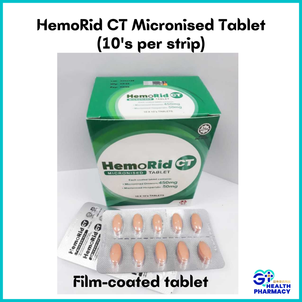 HEMORID Hemorid CT MICRONISED 450/50MG film-coatedTABLET 10's (Susut ...