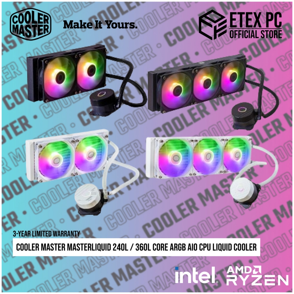 Cooler Master Masterliquid 240L / 360L Core ARGB AIO CPU Liquid Cooler ...