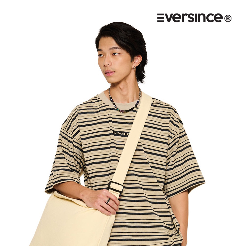 Eversince Grid Stripe Oversized T-Shirt Black/Cream | Shopee Malaysia